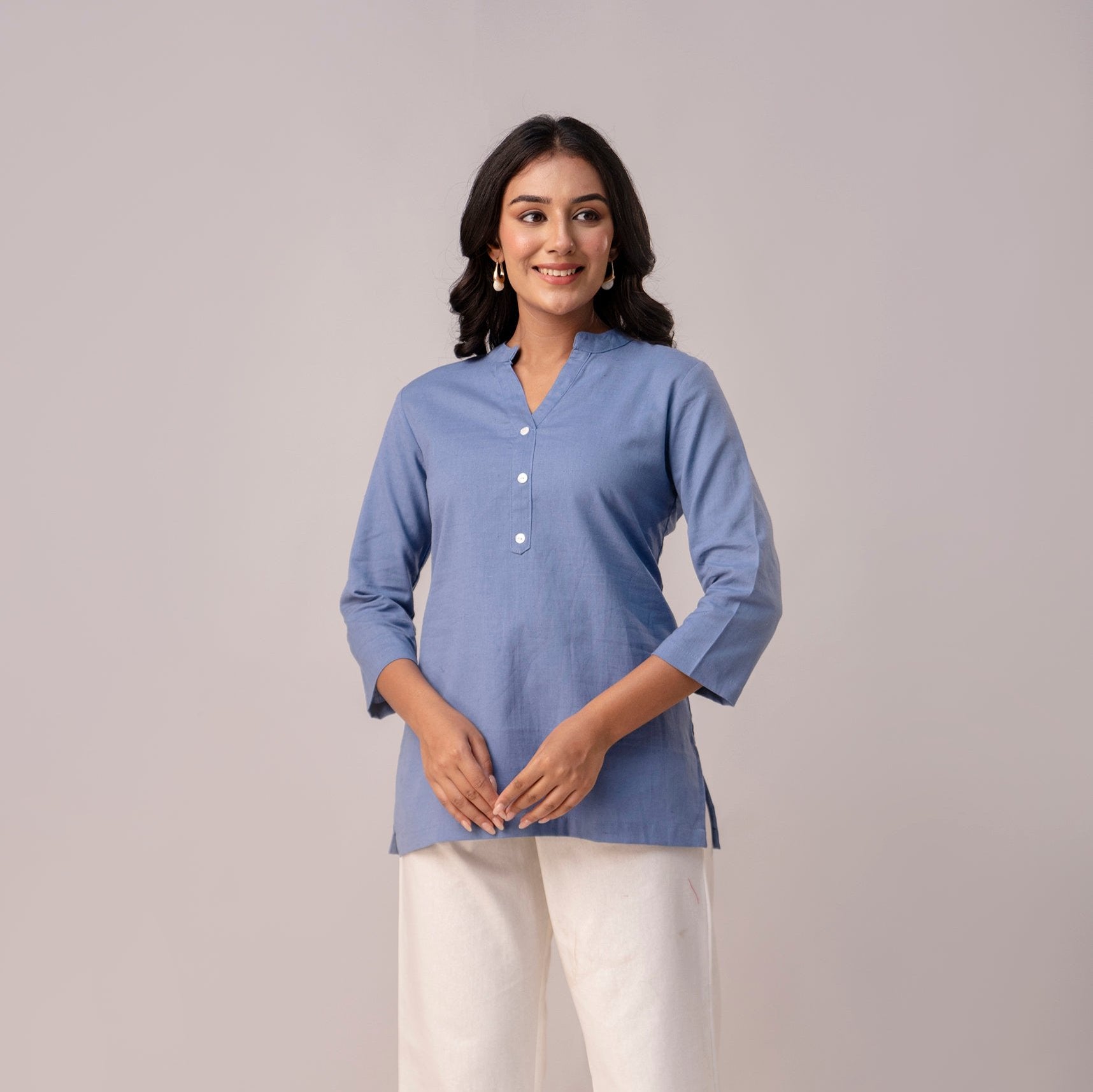 Pastel Blue Short Kurti – Swag Sanskriti